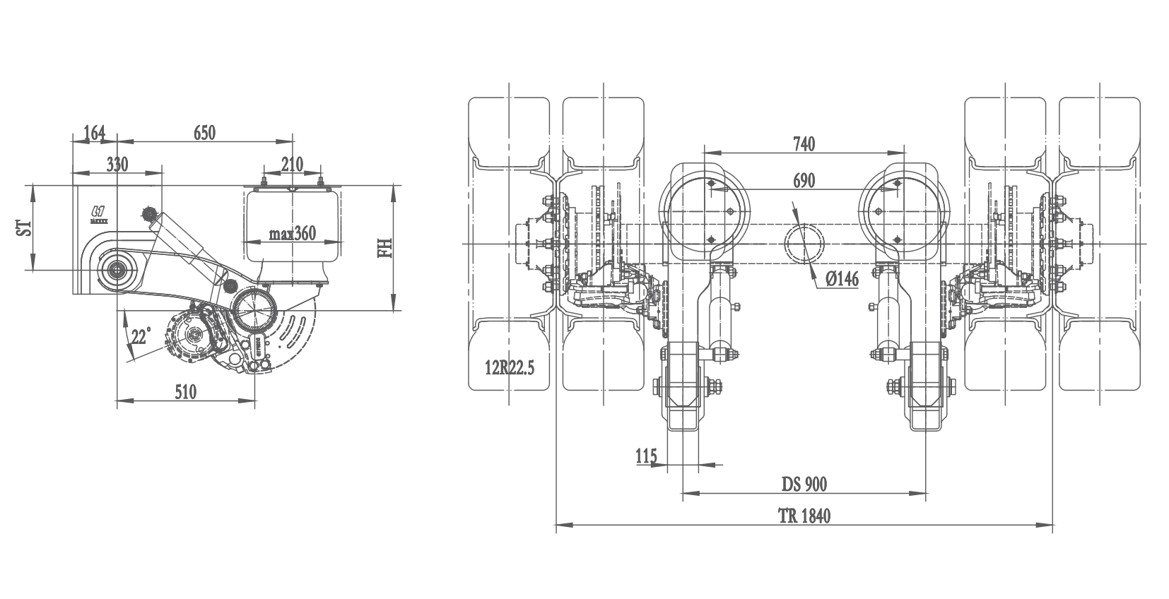 IAK Air Suspension – L1 Axle – Trailer axle for semi-trailer ...
